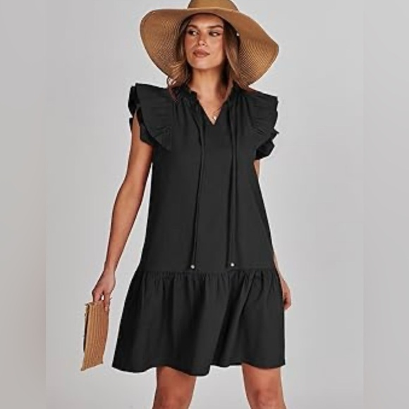 Dresses | Icemode Black Rufflesleeve Dress Lightweight Summer Casual ...